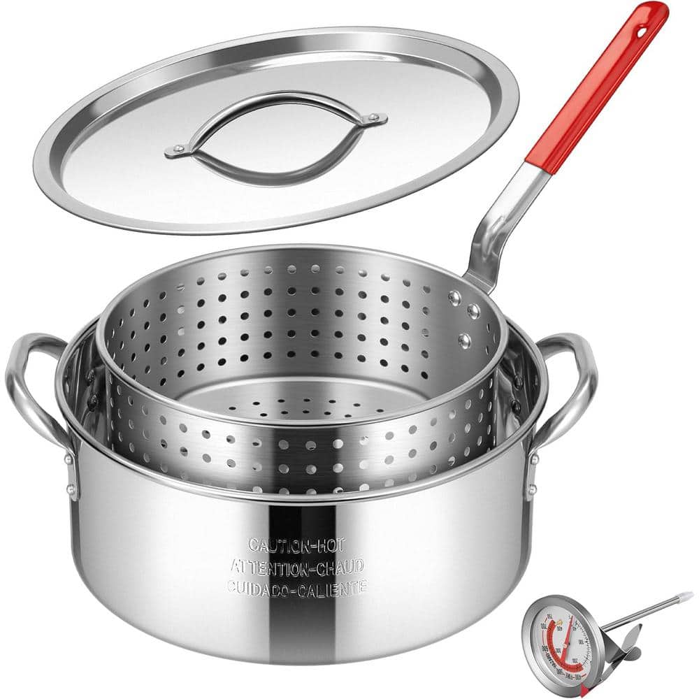 VIVOHOME 10 qt. Stainless Steel Deep Fryer Pot with Thermometer and Lid ...