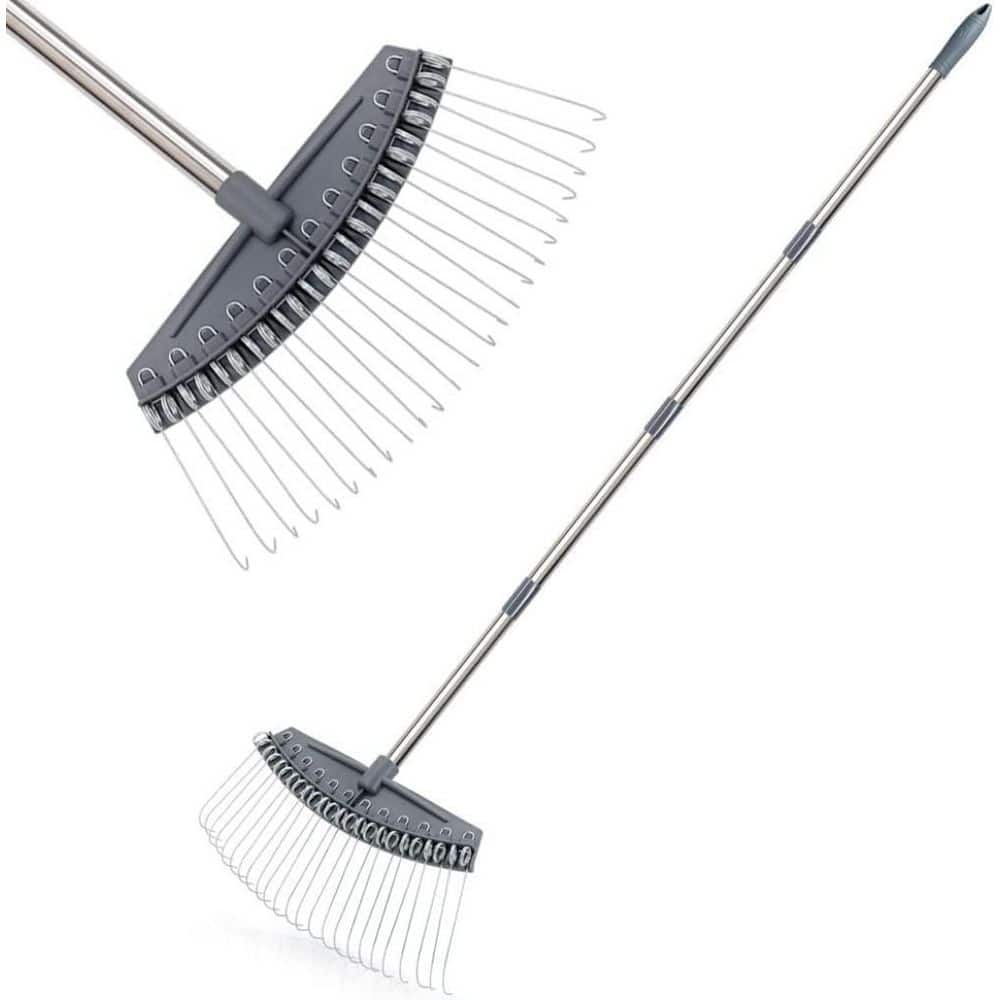 54 in. Thatch Rake with 24 Steel Tines Stainless Steel Handle Lawn ...