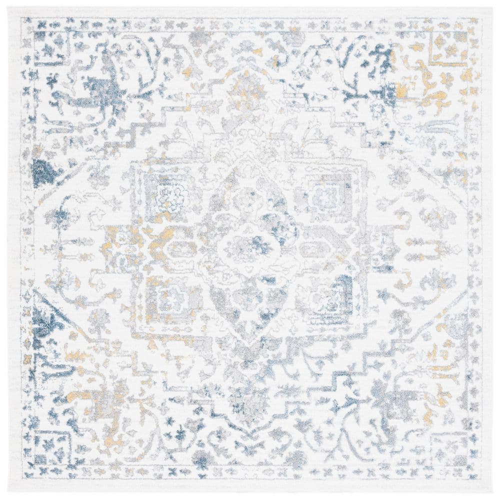 SAFAVIEH Layla 7 ft. x 7 ft. Ivory Gray/Blue Distressed Ornate Square ...