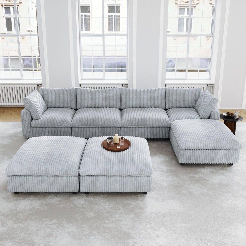 Magic Home 157 in. Square Arm Soft Faux Rabbit Fur Velvet 7-Piece ...