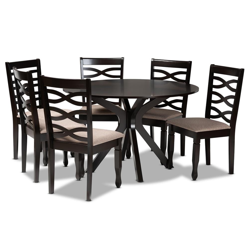 Baxton Studio Mila 7-Piece Sand and Dark Brown Dining Set ...
