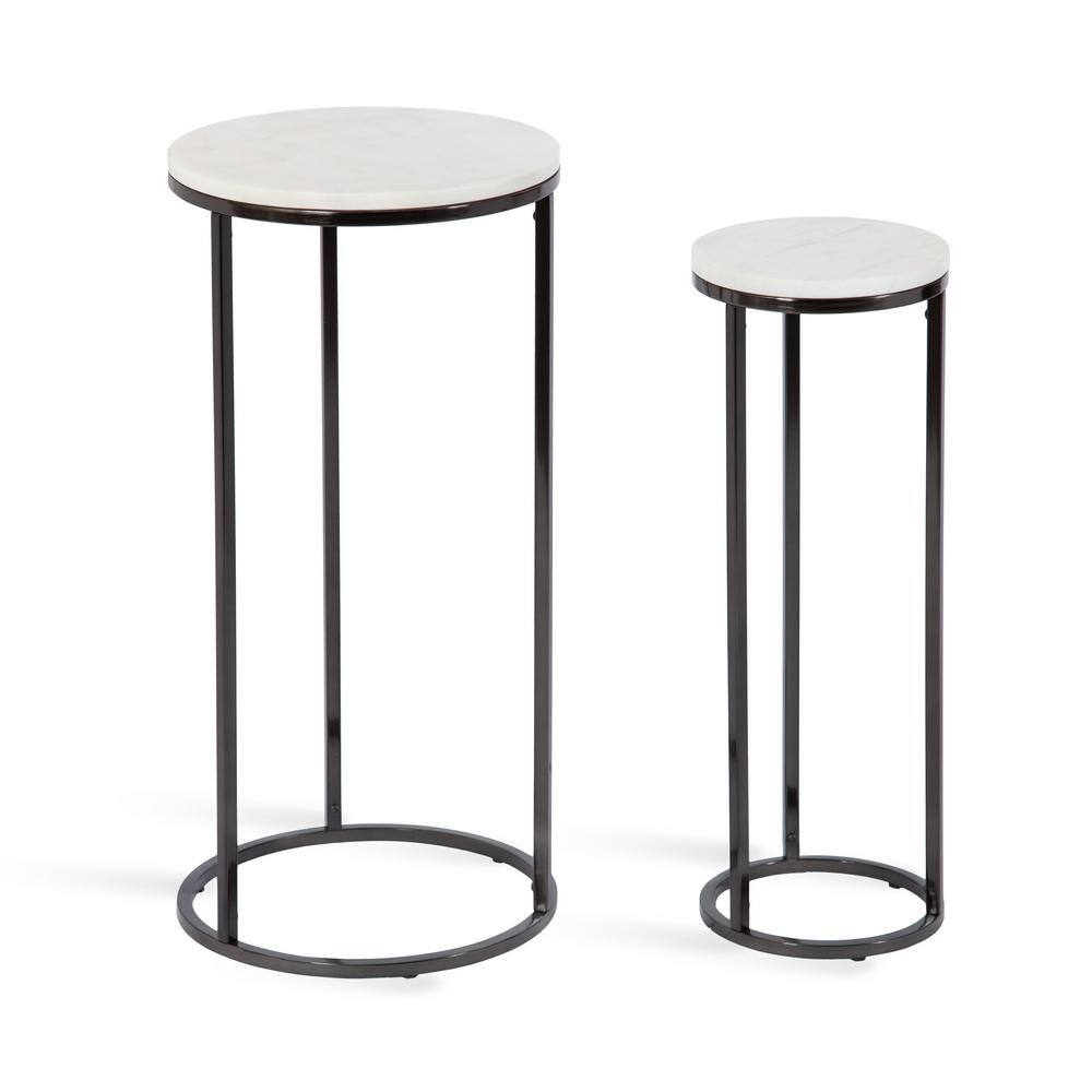 Kate and Laurel Udorie 12 in. White and Pewter Marble Nesting End Table ...
