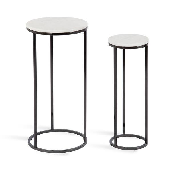 Kate and Laurel Udorie 12 in. White and Pewter Marble Nesting End Table ...