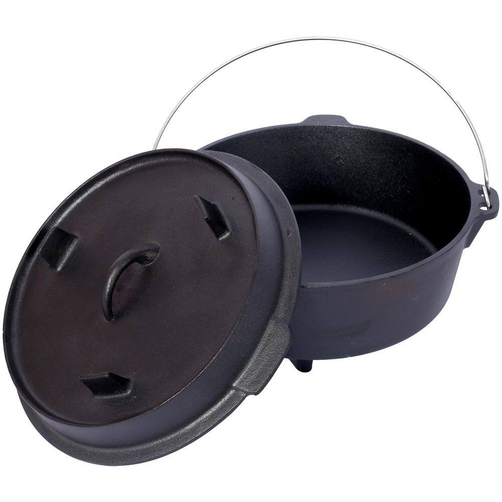 Otryad 12 qt. Round Cast Iron Dutch Oven in Black with Lid, Outdoor Pre ...