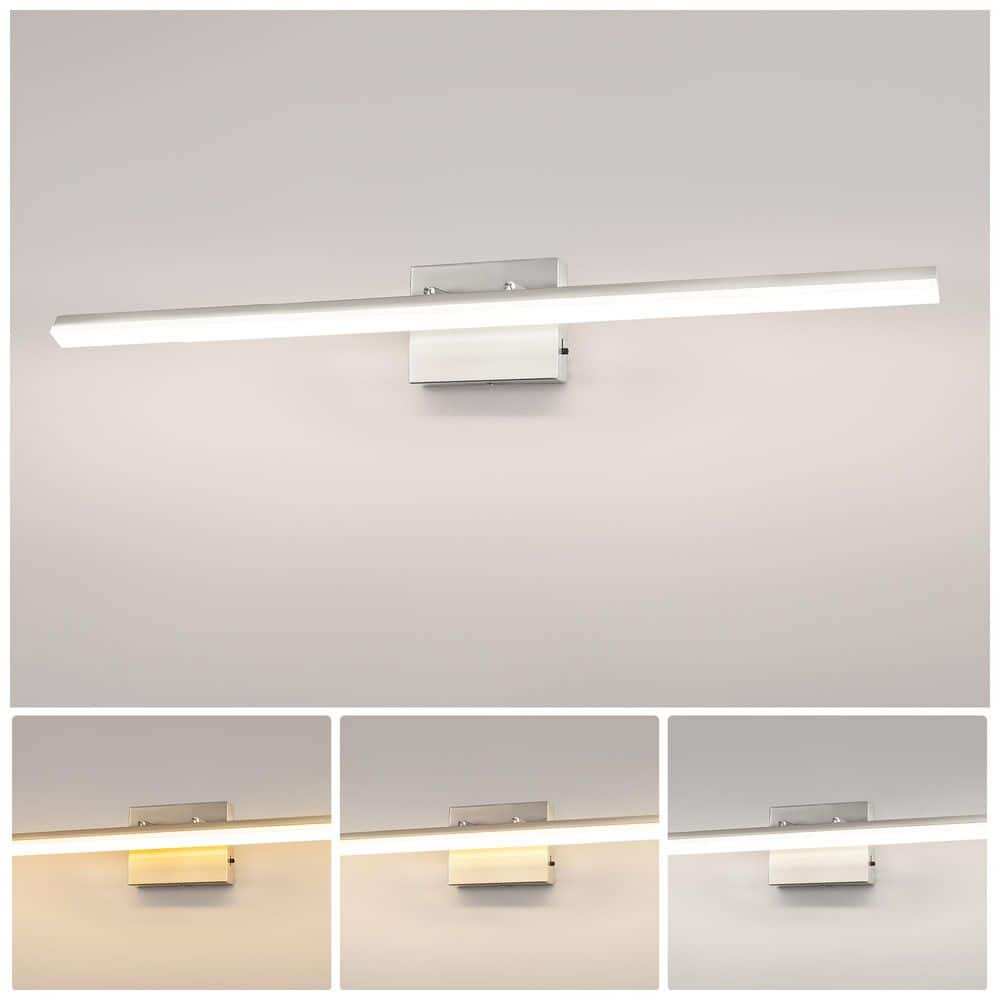 YANSUN 40 in. 1-Light 20-Watt Nickel Integrated LED Vanity Light ...