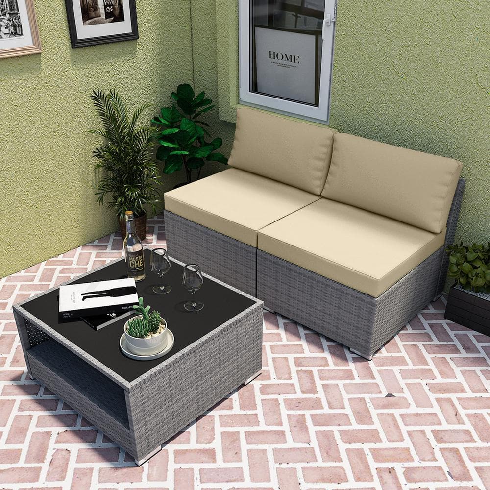 EAGLE PEAK 3-Piece Armless Wicker Outdoor Patio Conversation Seating ...
