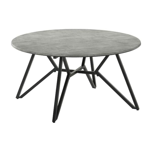 Benjara 36 in. Gray and Black Round Wood Coffee Table with Geometric ...