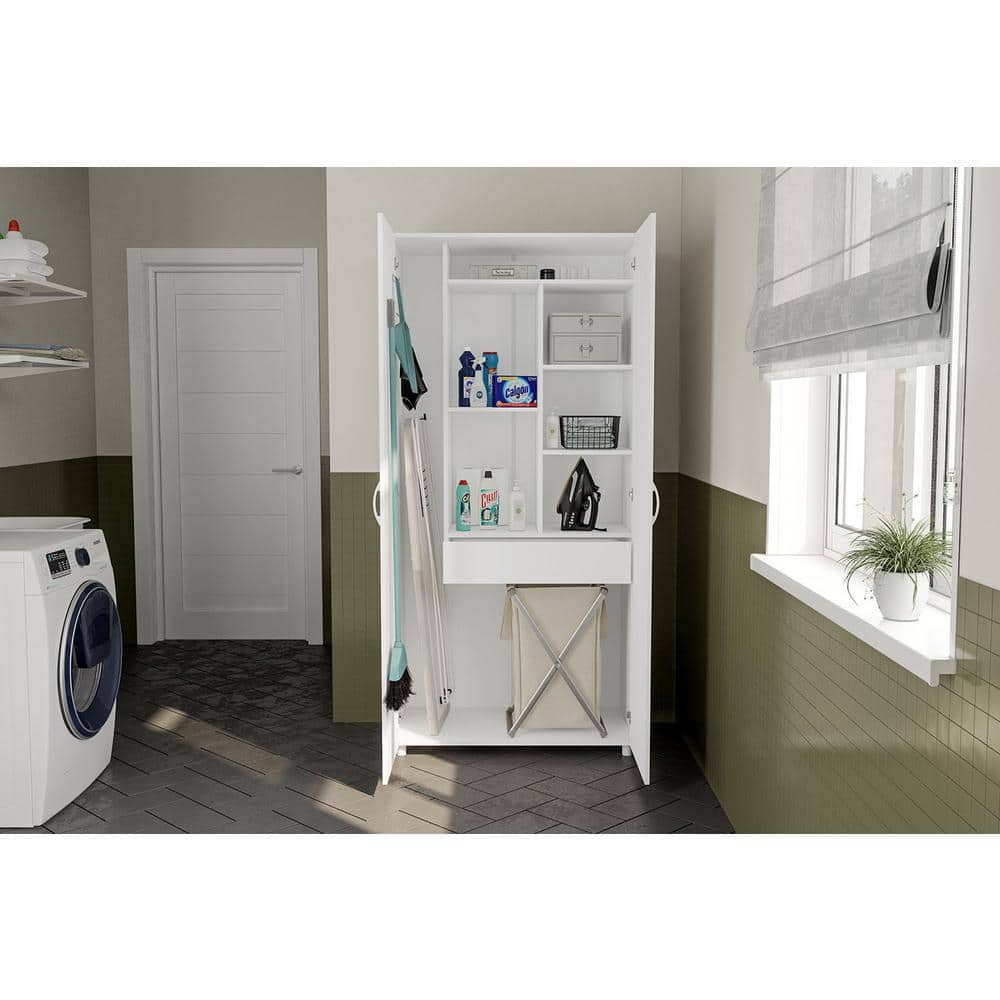 Polifurniture Santa Fe White 2 Door Storage Cabinet with Open Cubbies ...