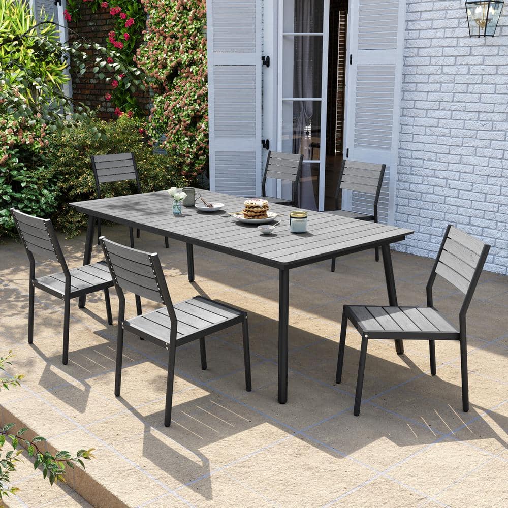 Pellebant 7 of Pieces Composite Wood Aluminum Outdoor Dining Set with ...