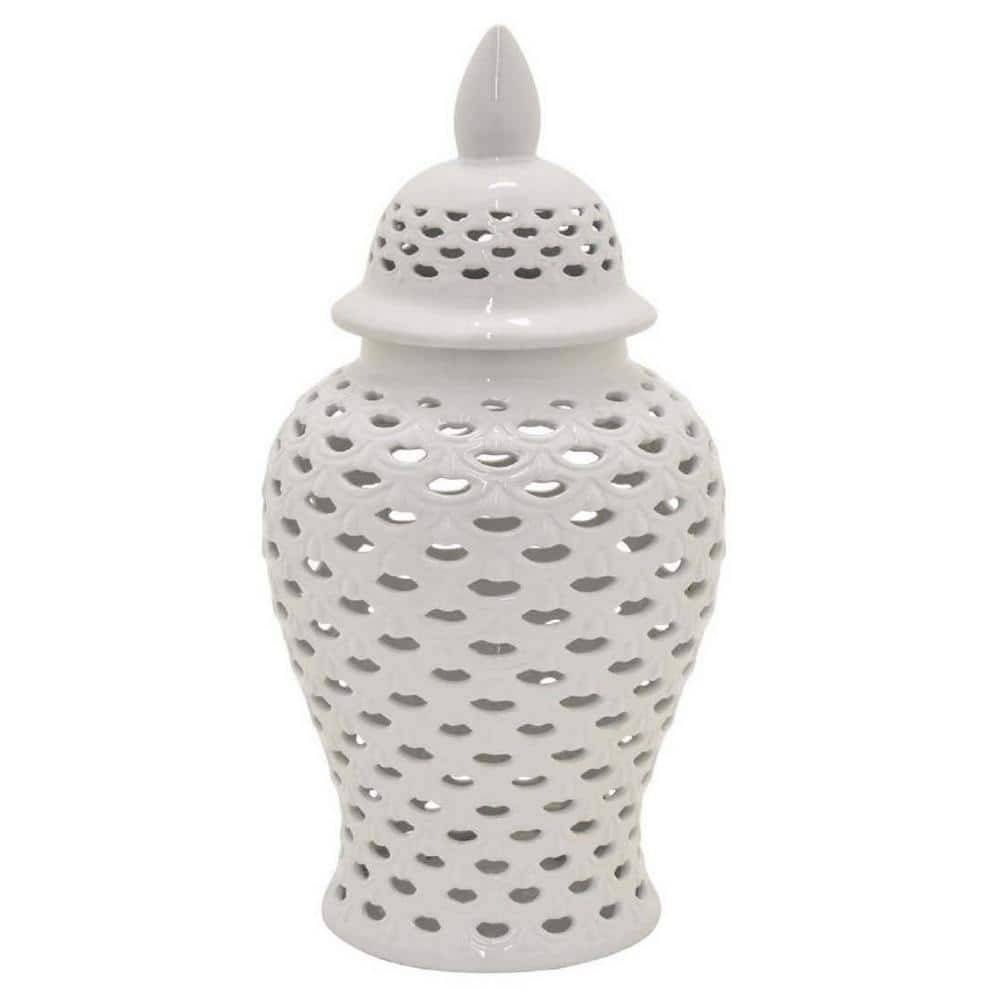 Benjara Ceramic Jar with Lid BM309700 - The Home Depot