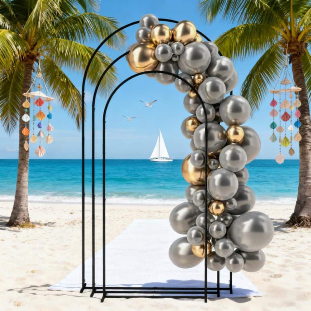 Black 15.7 in. Set of 3 Metal Balloon Backdrop Arch Stand Set, Wedding ...