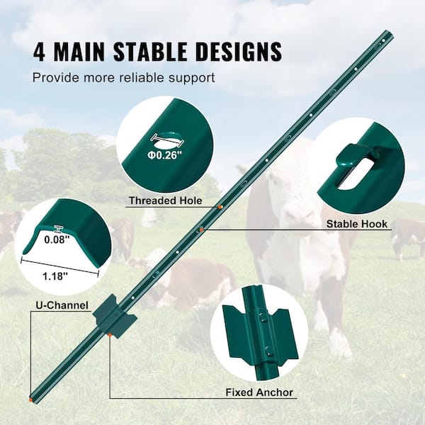 VEVOR 4 ft. Fence Post, T-Post Heavy-Duty Metal Fence Posts, Sturdy ...