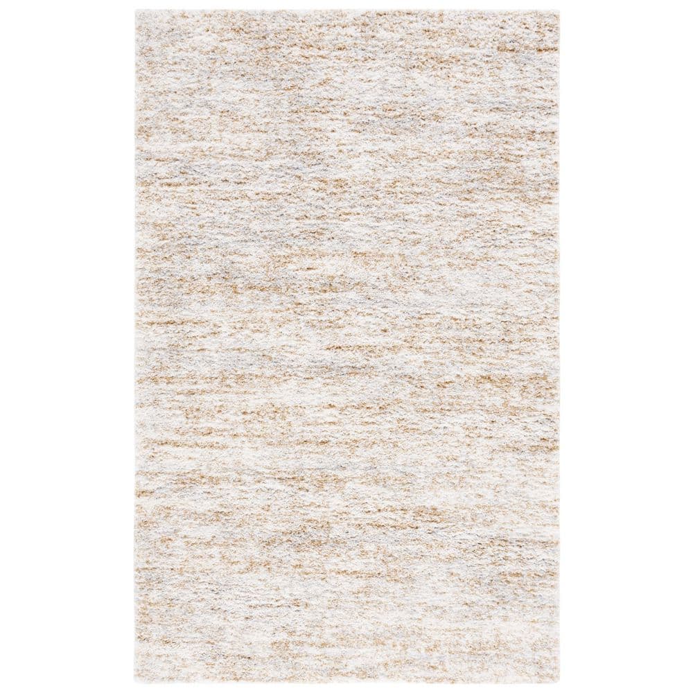 SAFAVIEH Berber Shag 4 ft. x 6 ft. Ivory/Light Gold 2-Toned Solid Area ...