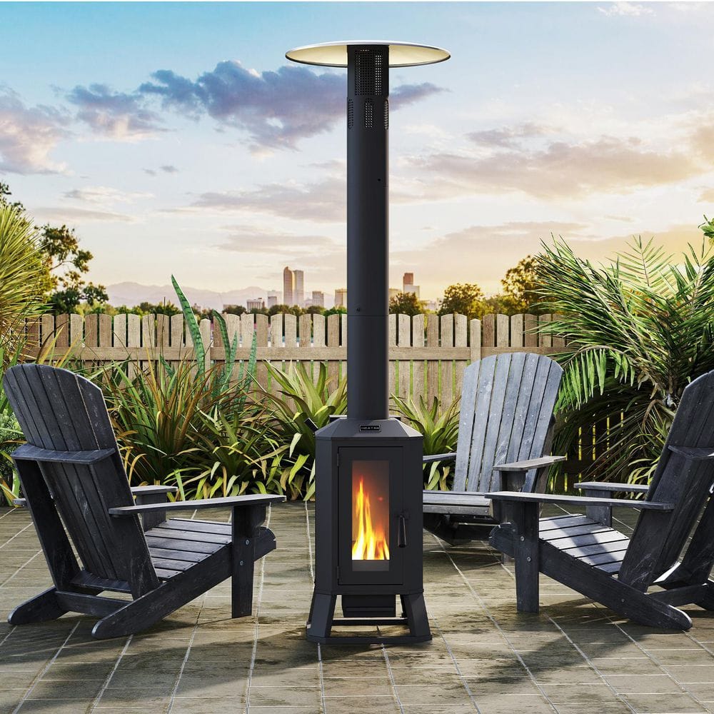 HEATAK 70, 000 BTU Stainless Steel Propane Standing Patio Heater, Wood ...