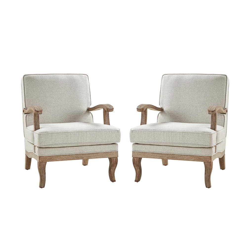 JAYDEN CREATION Quentin Pewter Farmhouse Wooden Upholstered Arm Chair ...