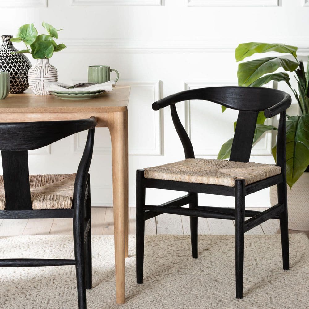 bali & pari Fika Black Mahogany Wood and Seagrass Dining Chair 274 ...
