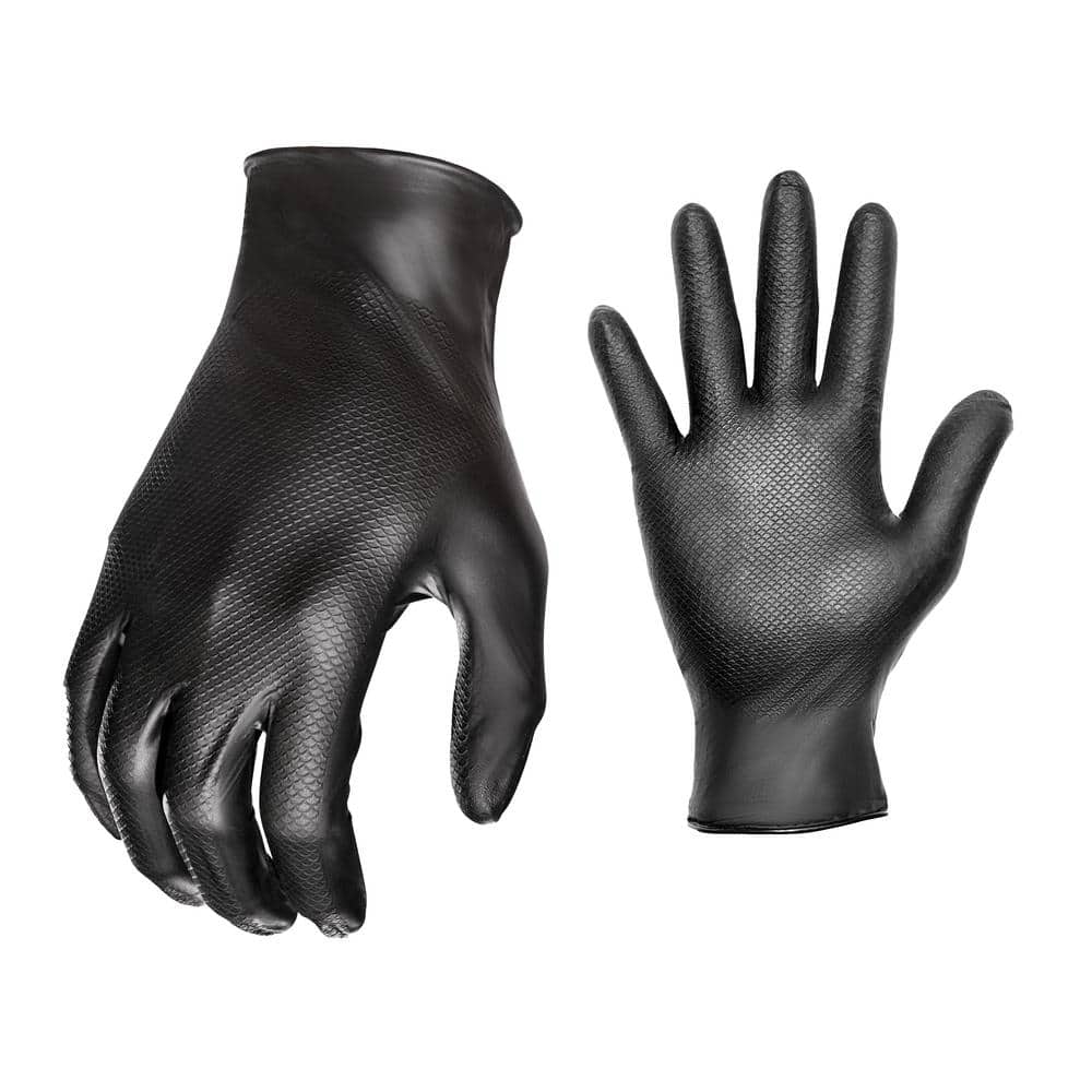 Grease Monkey Large Black Traction Grip Disposable Nitrile Work Gloves ...