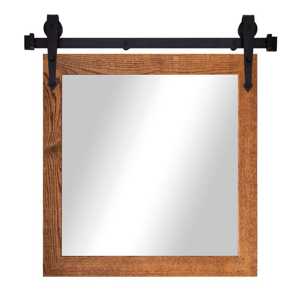 Rayne Mirrors (33 in. W x 34 in. H) Honey Oak Hardwood Mirror with ...