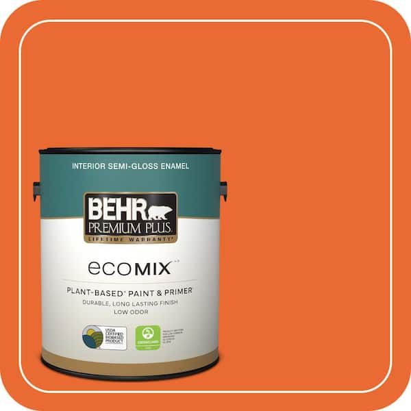 BEHR PREMIUM PLUS 1 gal. #220B-7 Electric Orange Semi-Gloss Enamel ...