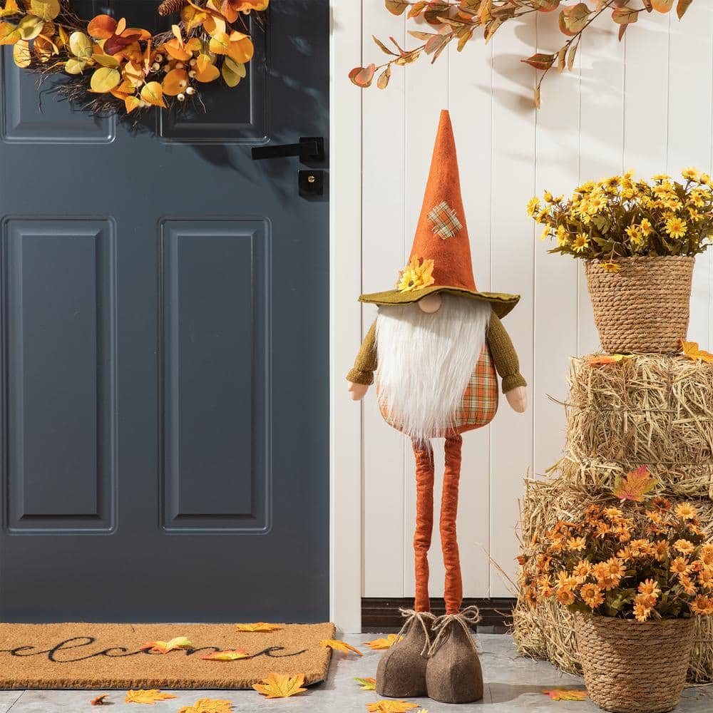Glitzhome 39 in. H Telescoped Fabric Fall Gnome Standing Decor ...