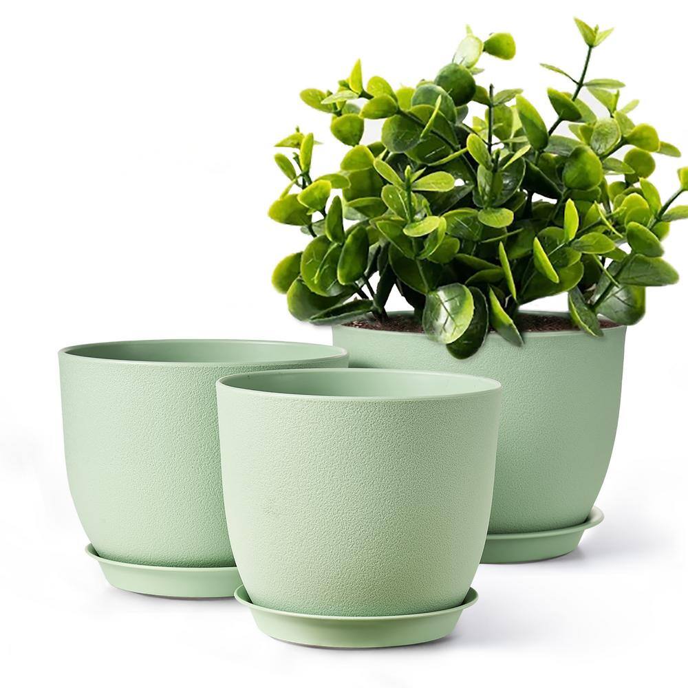 Plant Pot 10 in./9 in./8 in., Green Plastic for Indoor/Outdoor Plants ...