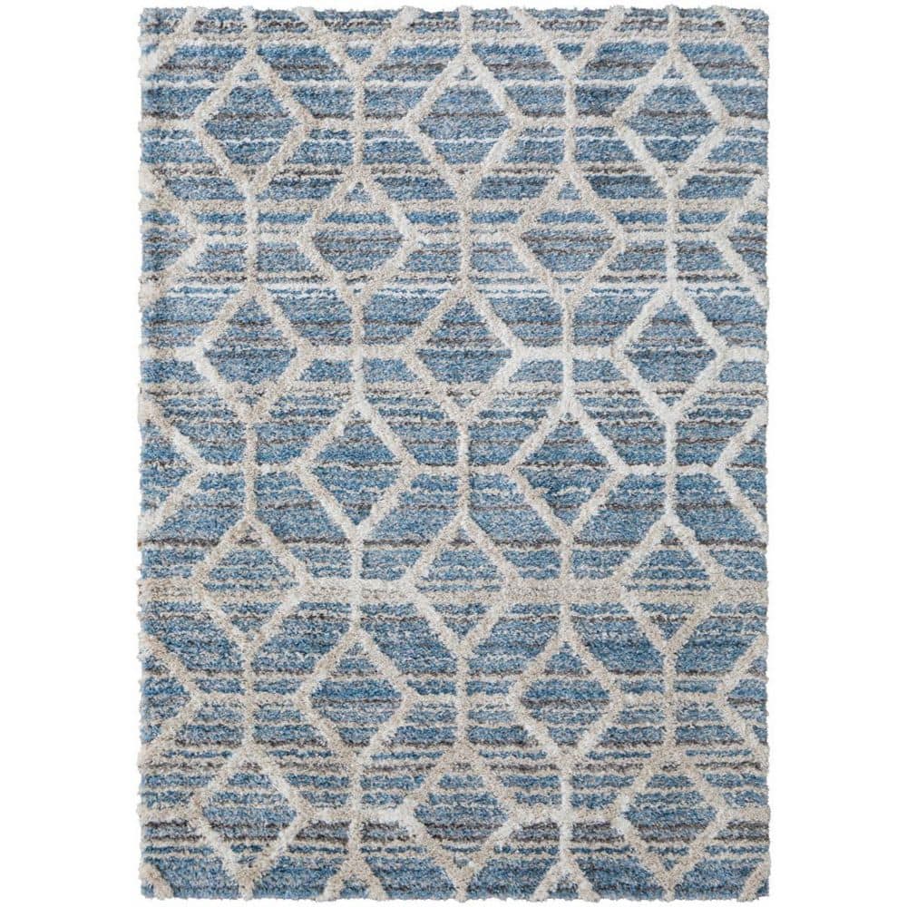HomeRoots 2 ft. x 8 ft. Blue, Ivory Geometric Area Rug 2000514517 - The ...