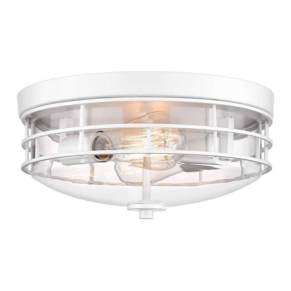 JAZAVA 13 in. 2-Light White Flush Mount with Clear Glass Shade and No ...