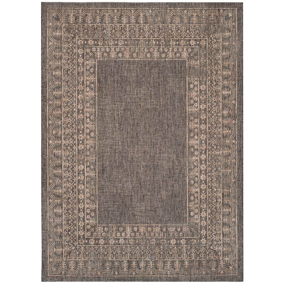 SAFAVIEH Courtyard Black/Natural 7 ft. x 10 ft. Border Ornate Indoor ...
