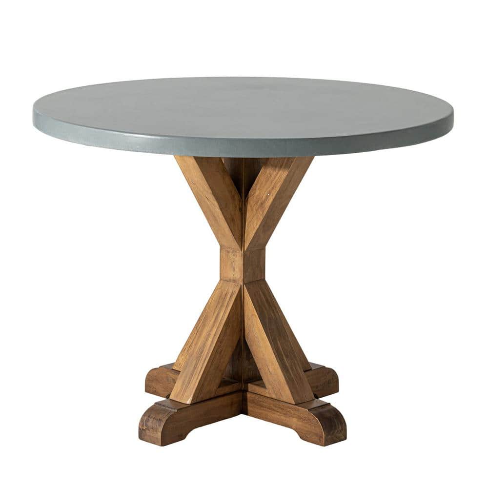 Zeus & Ruta 39 in. Walnut Round Outdoor Dining Table with with Wooden ...