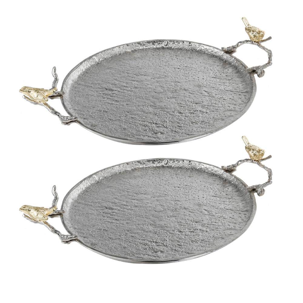 Benjara Silver Decorative Tray Set of 2 BM285923 - The Home Depot