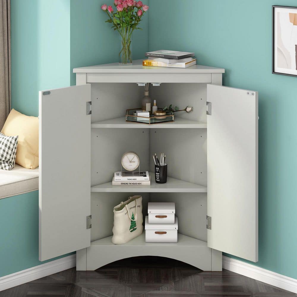 WELLFOR 23.6 in. W x 17.2 in. D x 31.5 in. H Gray Linen Cabinet ...