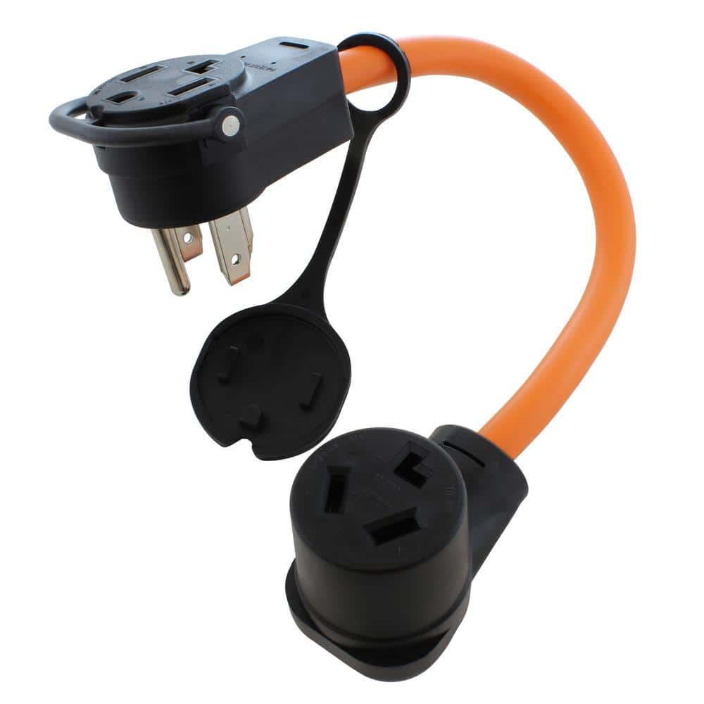 AC WORKS 1.5 ft. 30A 14-30 Piggy-Back 2-Outlet Plug with 10-30R ...