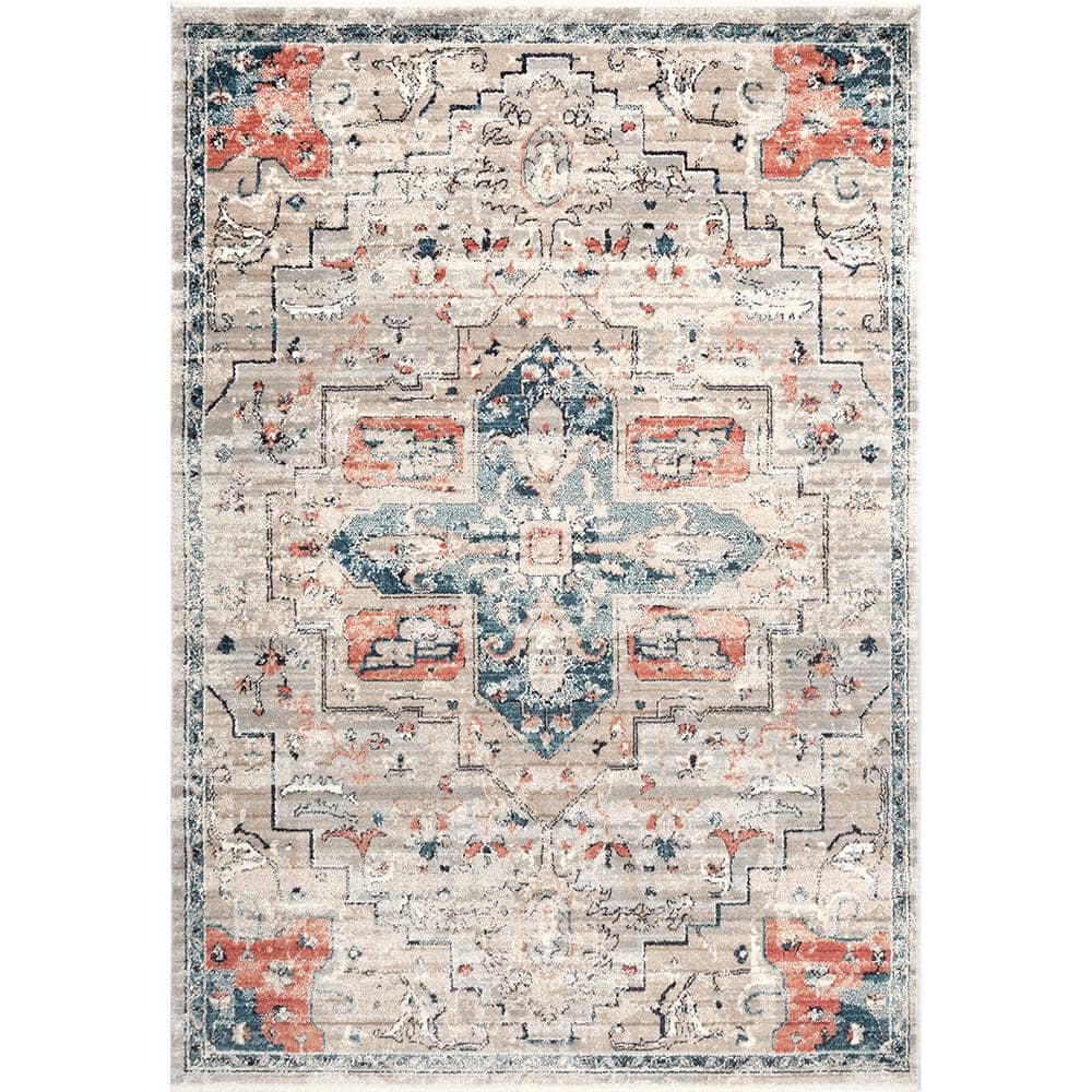 StyleWell Janessa Croix Medallion Blue 7 ft. x 9 ft. Area Rug KKDL03A ...