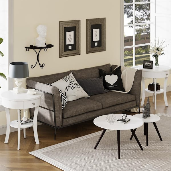 Costway 2 tier 20 in. White Round Wooden Sofa Side End Table Nightstand for Bedroom Living Room M1C 10N705IT