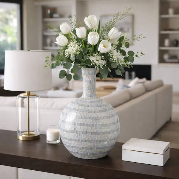 Liv & Skye 22.75 in. Blue Capiz Shell Gourd Decorative Vase 19143-04 ...