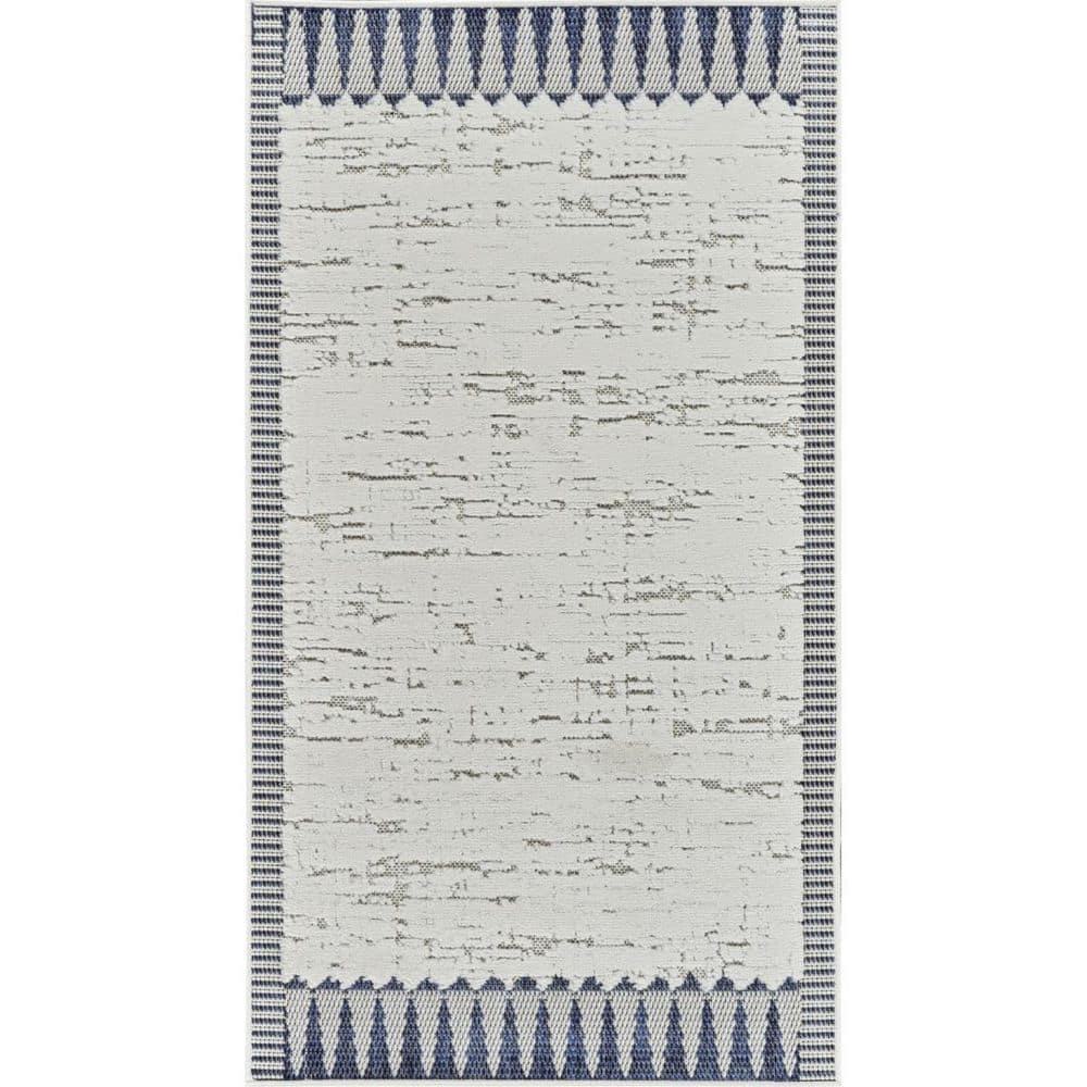 HomeRoots Blue, Cream 3 ft. x 5 ft. Woven Abstract Polypropylene ...