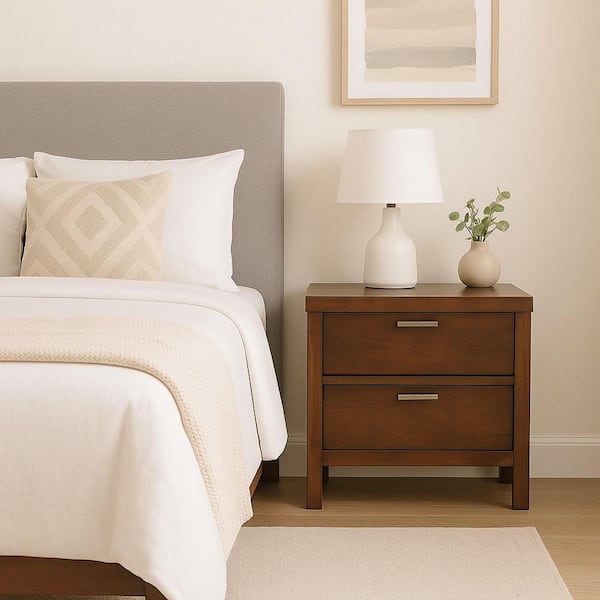 HOME IMPORTS EMPORIUM Brown 2 Drawer 24 in. W Nightstand with Sturdy Hardware and Ample Storage ...