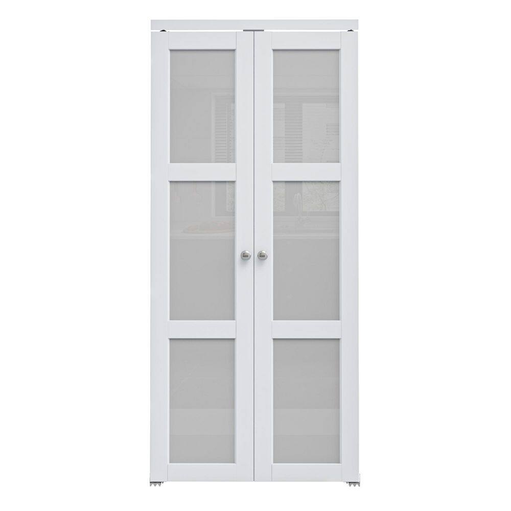 ARK DESIGN 36 in. x 96 in. 3-Lite Tempered Frosted Glass Solid Core ...