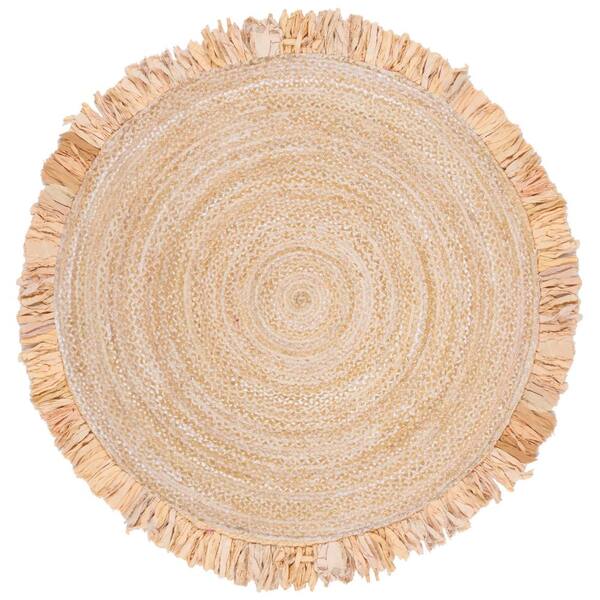 SAFAVIEH Braided Beige 5 ft. x 5 ft. Round Solid Striped Area Rug ...