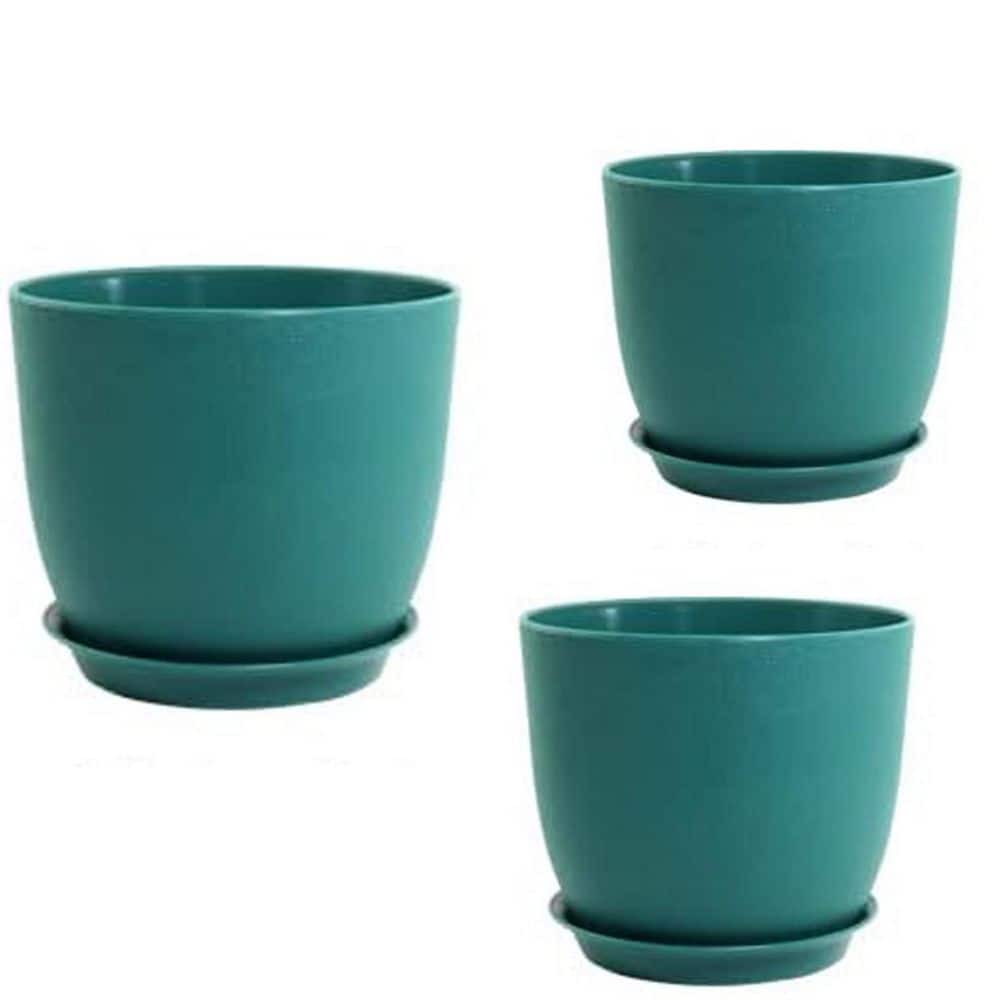 Large Blue Plastic Round Planter Set (3-Pack) L0CT2VD5WJ - The Home Depot