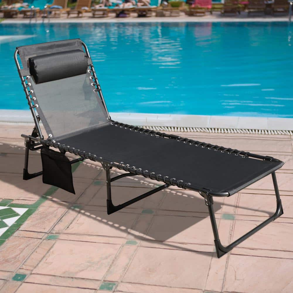VEIKOUS Metal Outdoor Folding Chaise Lounge Chair with Pillow and ...