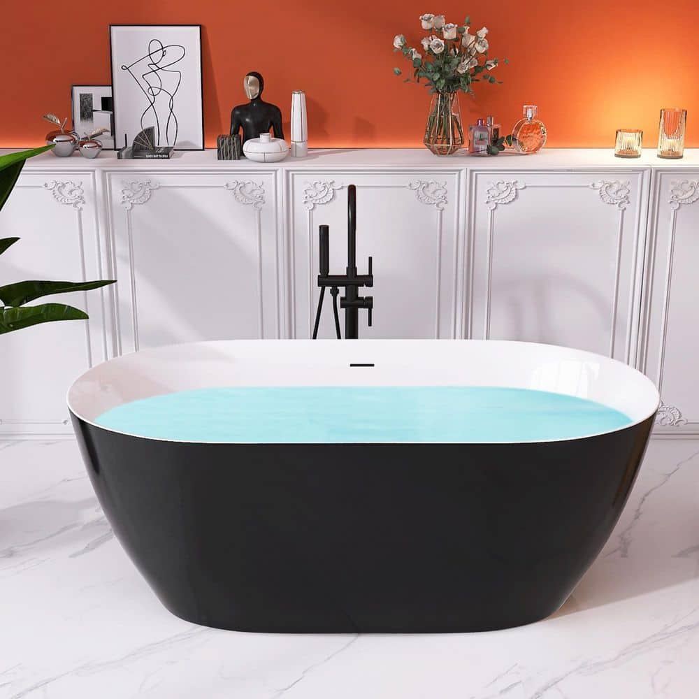 Getpro 59 in. x 30 in. Acrylic Freestanding Soaking Bathtub Flat Bottom ...