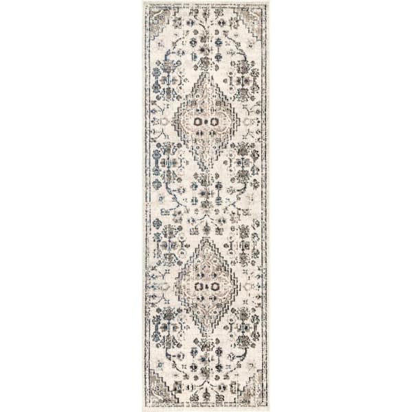 nuLOOM Leahy Bohemian Floral Distressed Gray 3 ft. x 8 ft. Area Rug ...
