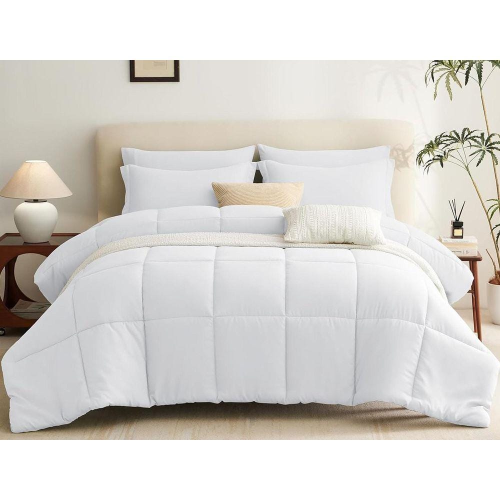 Soft 7-Piece White 100% Microfiber Queen Comforter Set with Sheets ...