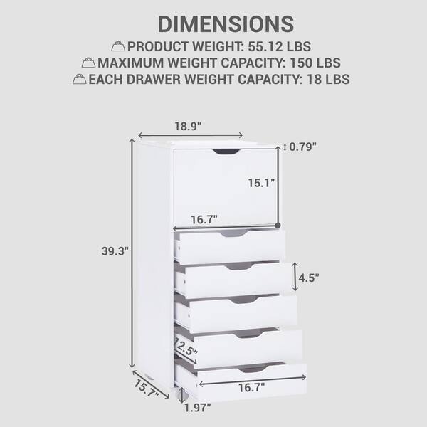 HOMESTOCK White Wood 6-Drawer Vertical File Cabinet-41 in. H x 16 in. W ...