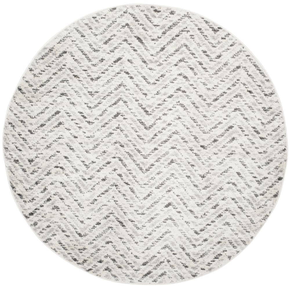 SAFAVIEH Adirondack Ivory/Charcoal 6 ft. x 6 ft. Round Chevron Area Rug ...