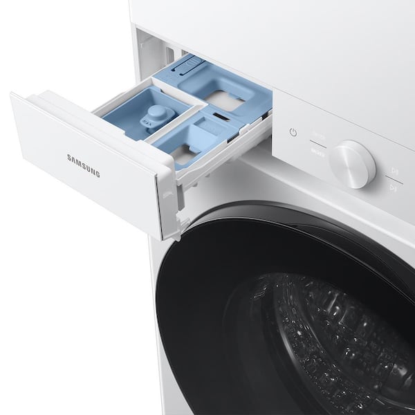 WH46DBH100GW Samsung 27 Bespoke 4.6 Cu. ft. Ai Laundry Hub Washer with Steam Wash and 7.6 Cu. ft. Gas Dryer White