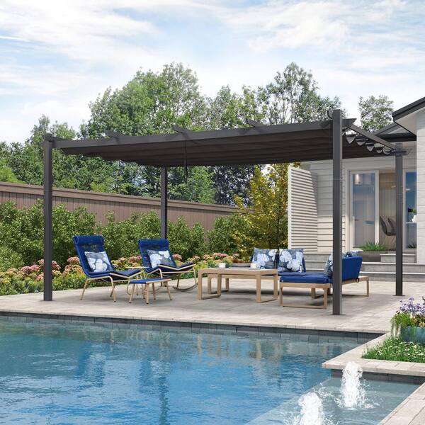 PURPLE LEAF 12 ft. x 16 ft. Gray Aluminum Frame Outdoor Patio Pergola ...