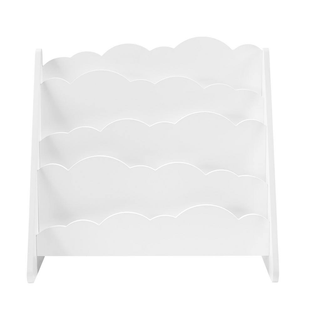 Welwick Designs 23.75 in. W White Wood 4-Shelf Modern Clouds Youth Book ...