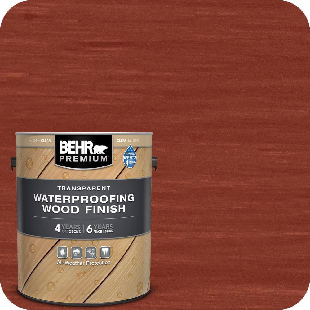 BEHR PREMIUM 1 gal. #T-112 Barn Red Transparent Waterproofing Exterior ...